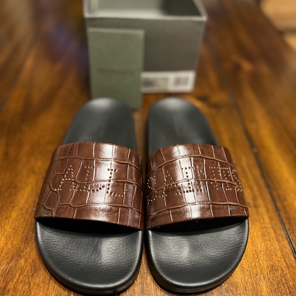 All Saints | Shoes | Newallsaints Sandals Karli Brown Croc Embossed ...